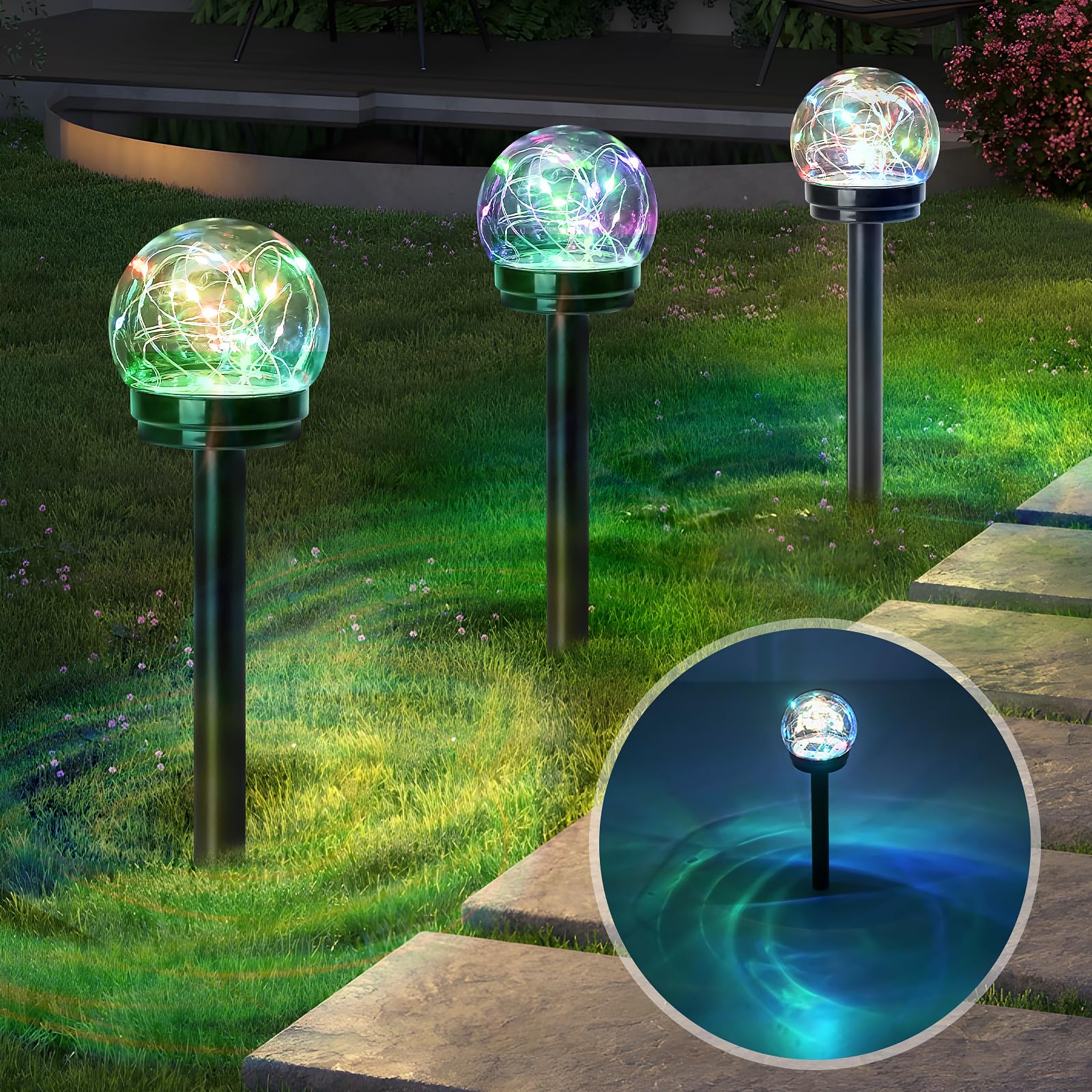 AMWGIMI Solar Lights Pathway Outdoor Solar Garde Stake LED Colour Changing Globe Garden Lights Decorative Yard Art Waterproof for Yard Patio Walkway Landscape (4 Pack) (Colour Changing-1pack)