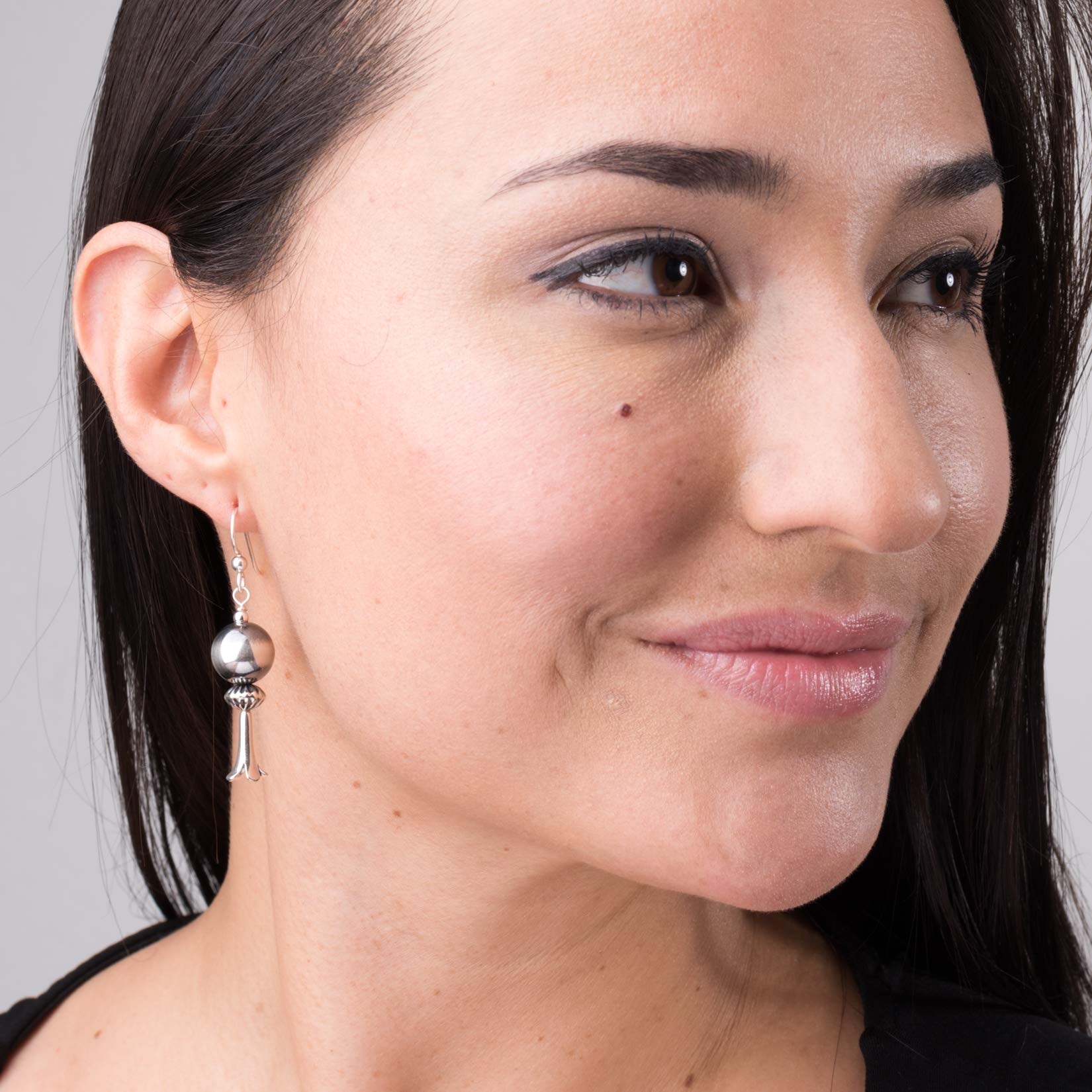 American West Sterling Silver Women's Drop & Dangle Earrings Squash Blossom Design
