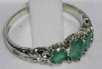 925 Sterling Silver Real Genuine Emerald Womens Band Ring - Size 4