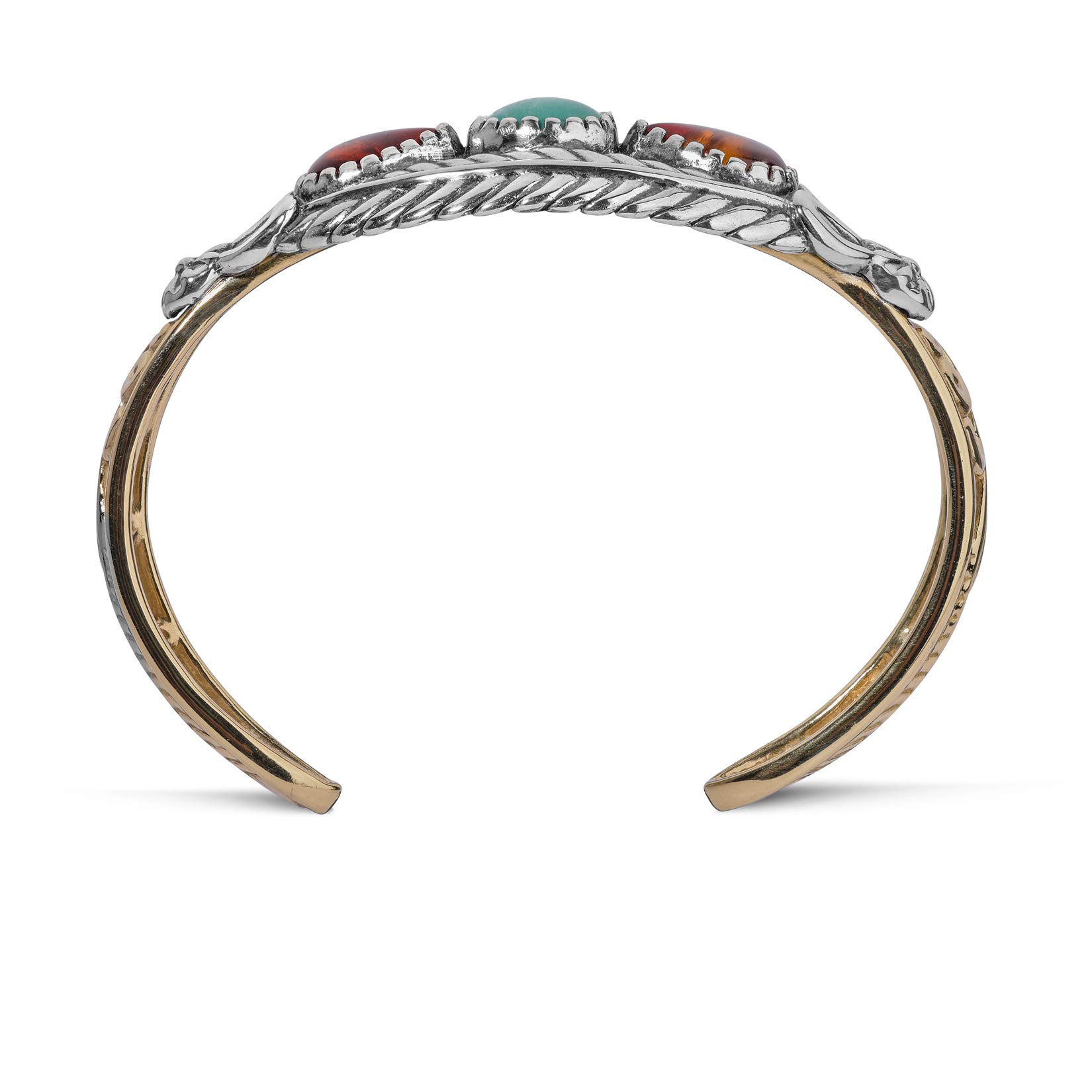 American West Sterling Silver and Brass Amber and Turquoise Gemstone Cuff Size Small