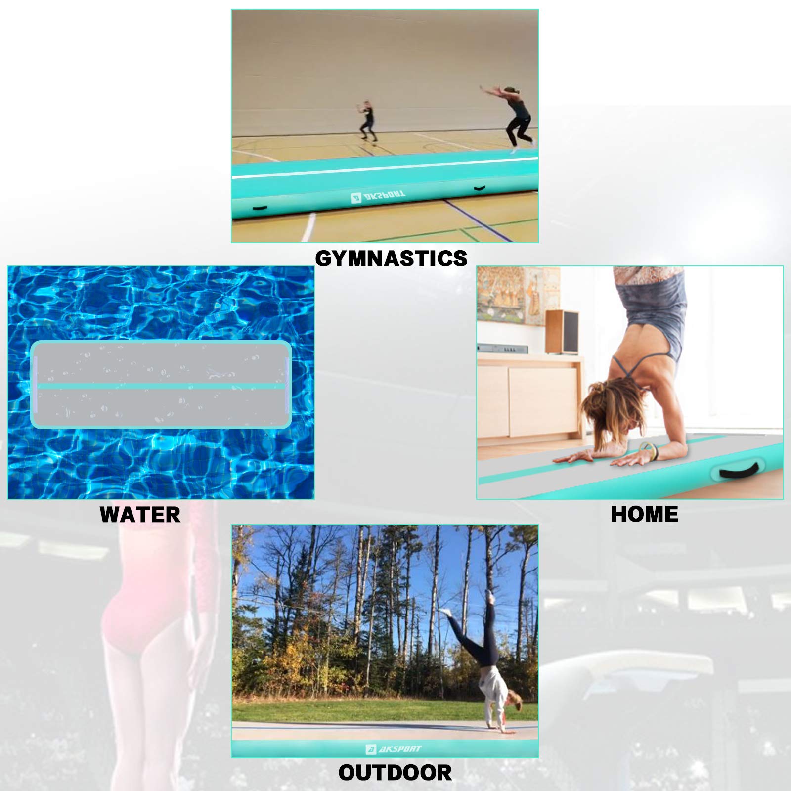 AKSPORT Gymnatsics Air Mat Tumble Track Inflatable Tumbling Mat with Electric Air Pump for Home Use/Tumble/Gym/Training/Cheerleading