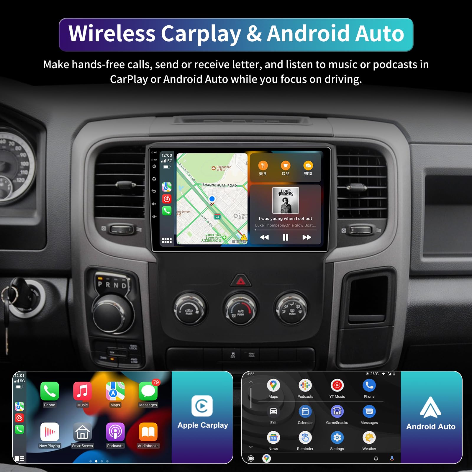 Android 13 Car Stereo Upgrade Radio for Dodge Ram 1500 2500 3500 2013-2018 Radio Replacement Installation Kit DSP Auto Stereo (4GB+32GB) Wireless CarPlay&Android Auto GPS(Only fit Manual AC)