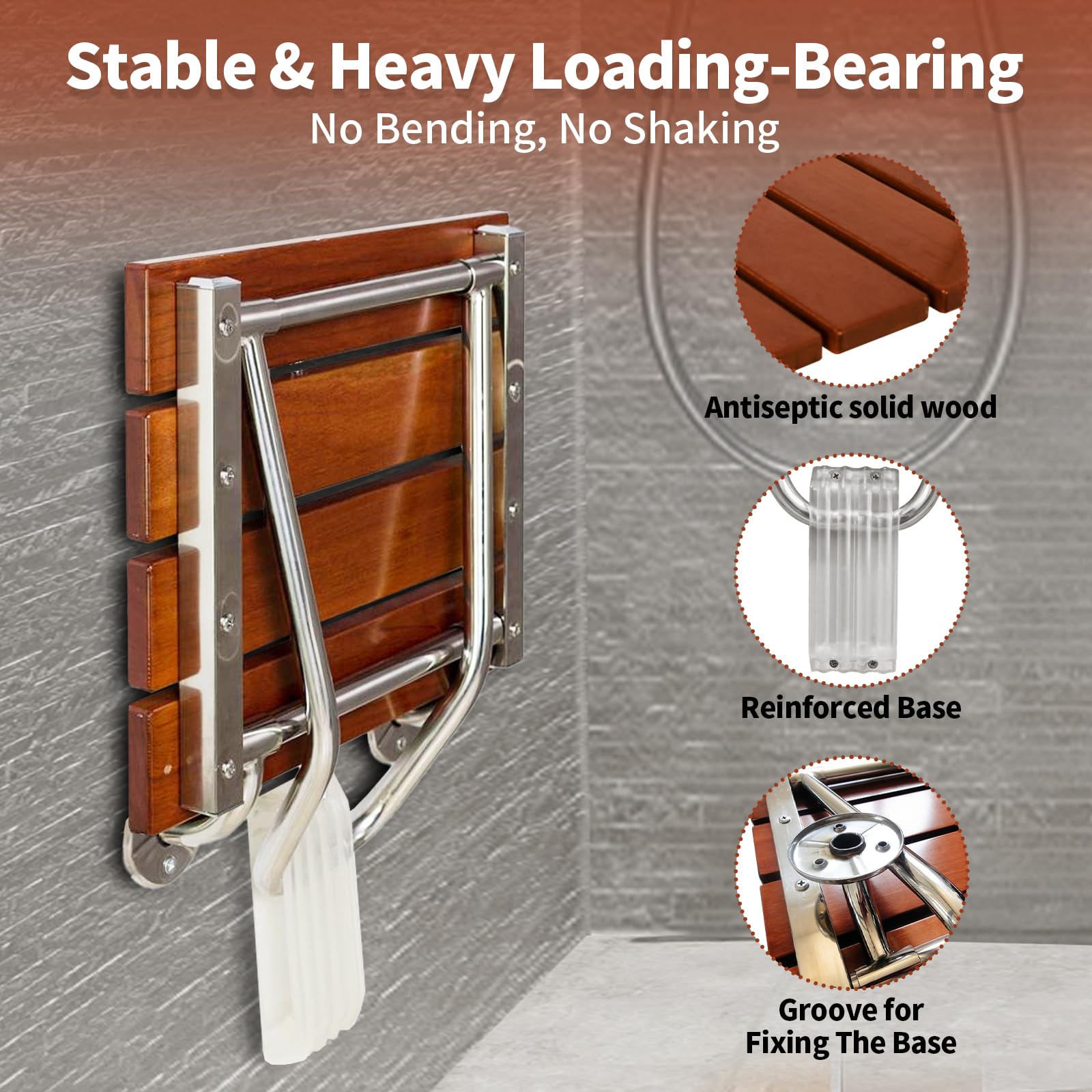 ExGizmo Folding Teak Shower Seat and Bench Wall Mounted,Shower Stool Collapsible,Foldable Shower Chair for Shower Bathroom Bathtub Small Space