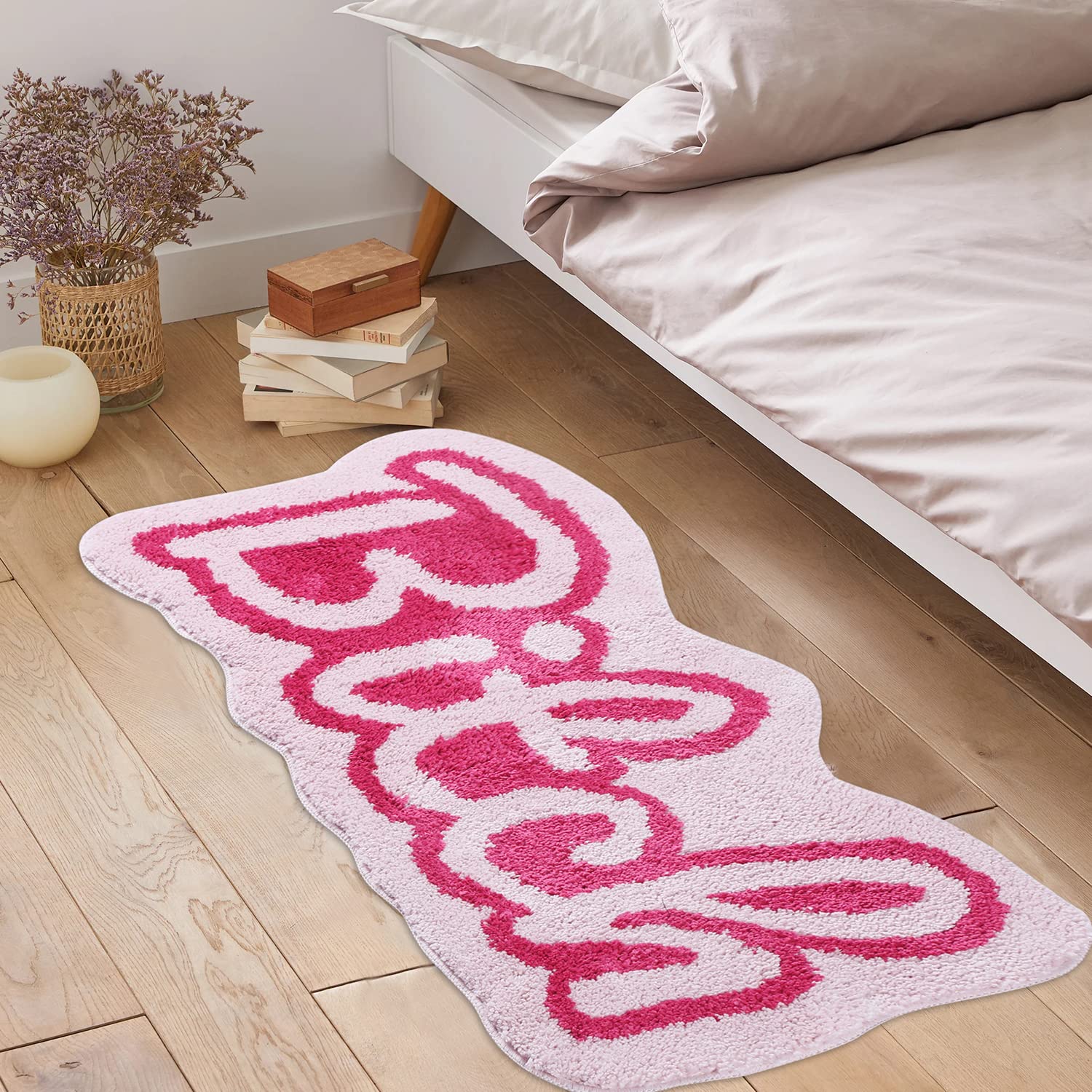 Carmoion Funny Cute Rugs for Bedroom Bathroom Dorm Kitchen Non Slip Rubber Backed Machine Washable,Funky Cool Rugs Colorful Fluffy Shaggy Bedside Accent Rug 35"x18"(Pink)