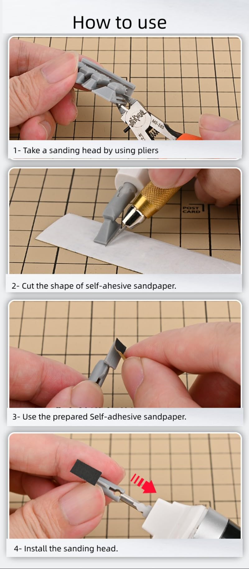 ANSAI Electric Reciprocating Sander, With 8pcs 3D Print ABS Head For Hobbies,Art,Miniature,figure polishing,sanding