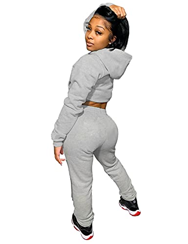 Angsuttc Track Suits for Women Set, 2 Piece Sweatsuits Outfits Long Sleeve Hoodie Sweatshirt Pants Sets Light Grey L