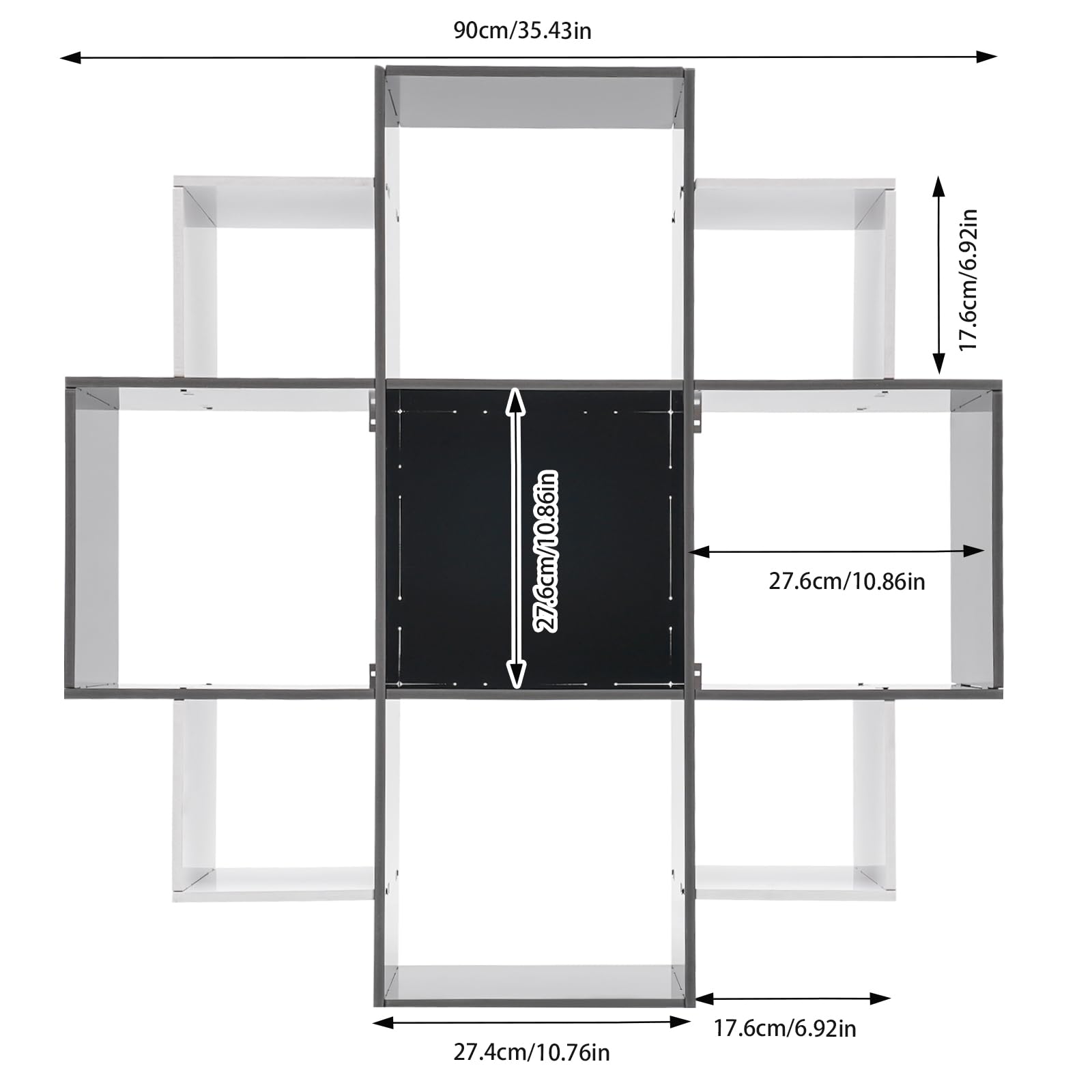 LyeXD 3 Tiers Wall Shelf w/9 Compartments, 35.43in Long Floating Shelf for Wall Multi-Grid Wall Mounted Bookcase up to 66.1lbs, Unique Bookshelf Storage Shelves for Bedroom (Black+White)
