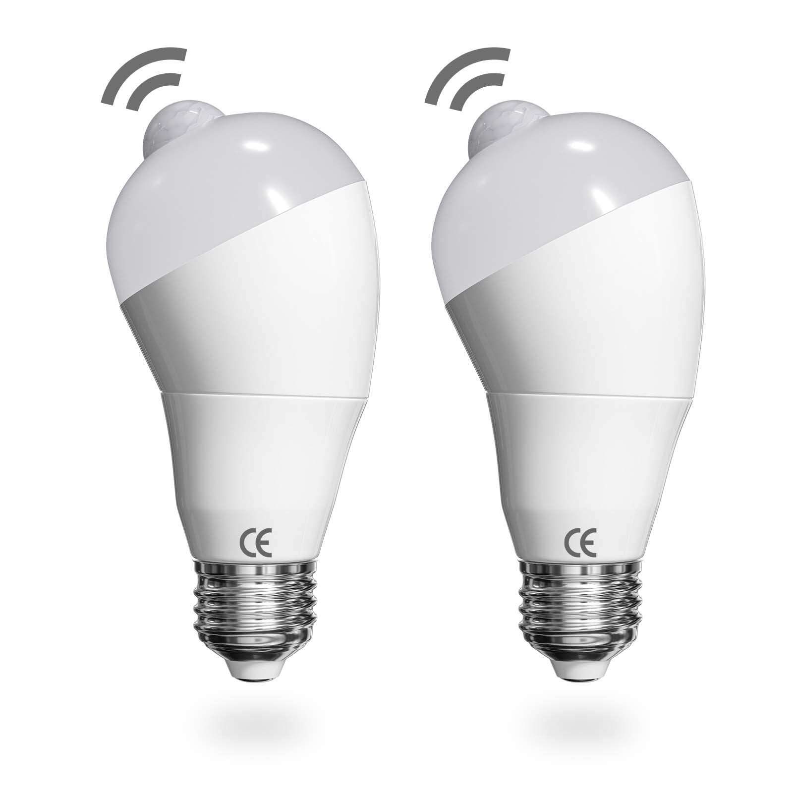Aluxcia E26 Motion Sensor LED Light Bulb, 5W E26 PIR Motion Activated Lamp Dusk to Dawn Adjustable Sensing Angle LED Night Light for Porch Garage Basement Hallway and Closet Warm White 2800K, 2-Pack