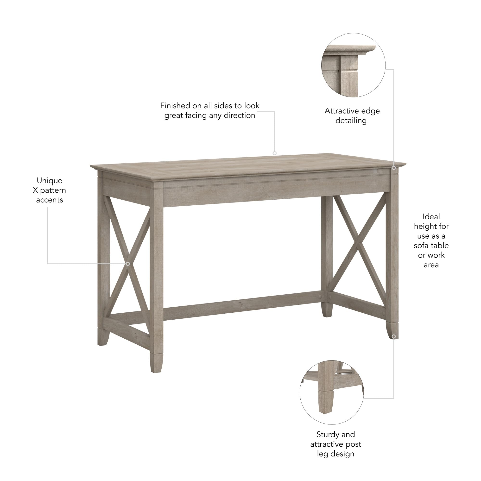 Bush Furniture Key West Writing Desk for Home Office in Washed Gray 48W Small Modern Farmhouse Table