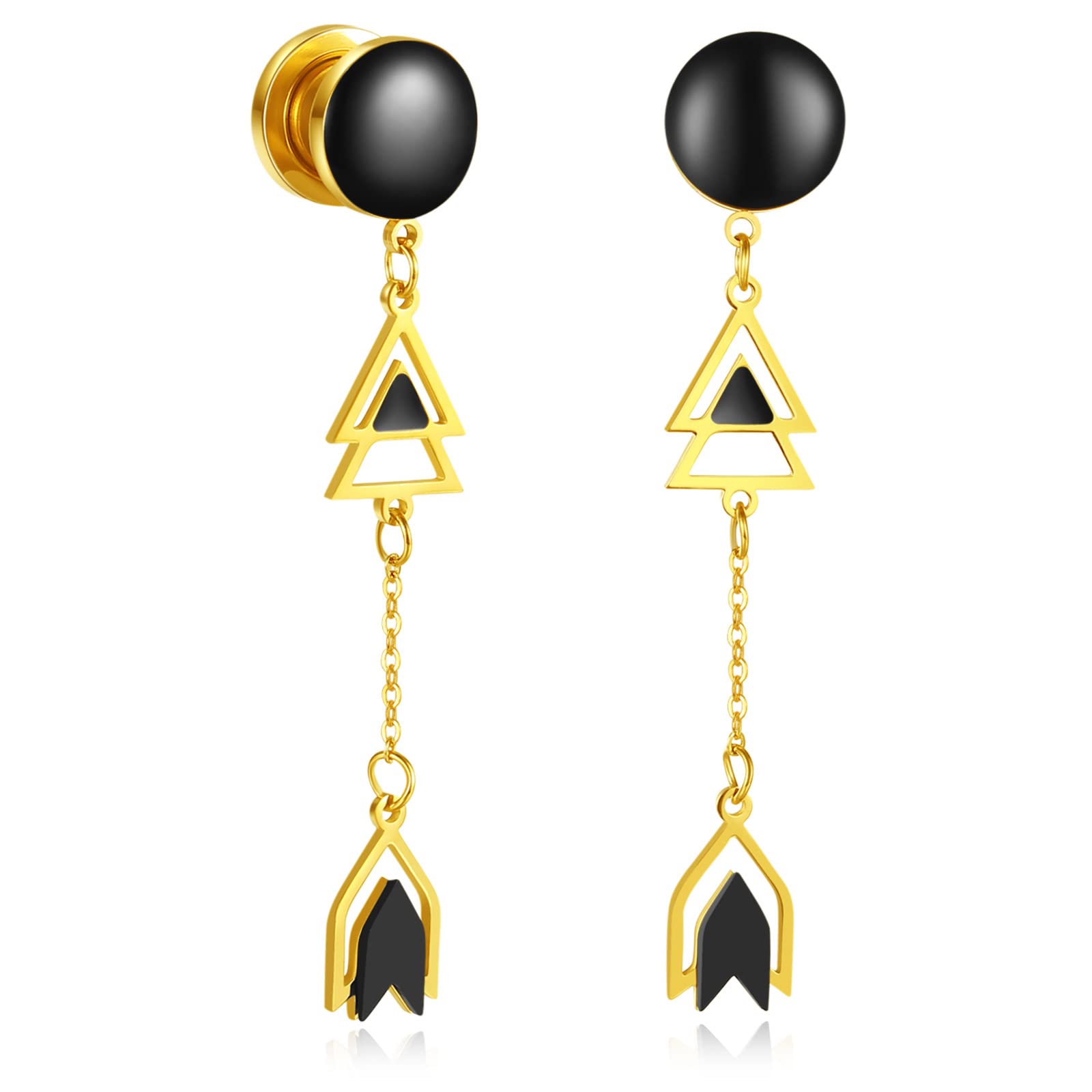 AntDear 2Pcs Dangle Gauges for Ears Plugs Earrings for Women, Double Flared Piercing Jewelry Stretching Screw Ear Tunnels With Gold Chain Arrow Drop (8G(3mm))