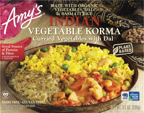 Amy's Frozen Meals, Indian Vegetable Korma, Made With Basmati Rice, Organic Vegetables, Gluten Free Microwave Meals, 9.5 Oz