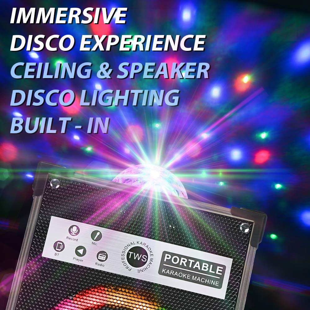 Ankuka Karaoke Machine, Portable Bluetooth Speaker with Disco Lights,Subwoofer PA System with 2 Wireless Microphones for Christmas,Birthday Party