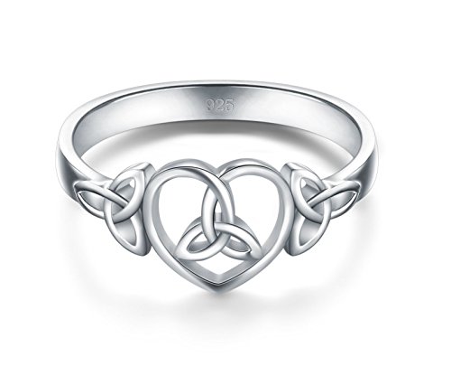 925 Sterling Silver Ring Boruo Celtic Knot Heart High Polish Tarnish Resistant Eternity Wedding Band Stackable Ring Size 9