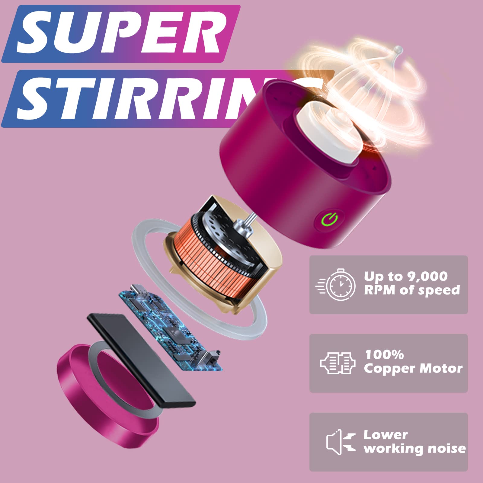 Aidek Electric Shaker Bottle 22oz Bottle for Protein Mixes, Rechargeable, BPA-Free, Portable Protein Shaker - Purple