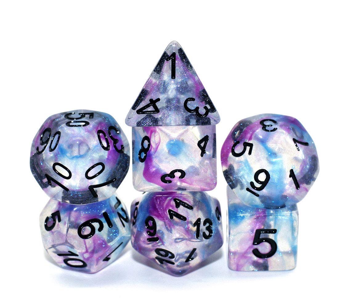 Dice DND Polyhedral Dice RPG Dice for Dungeons and Dragons,Pathfinder,MTG,D&D,Role Playing Games Black Green Transparent Dice with Color Changing Glitter