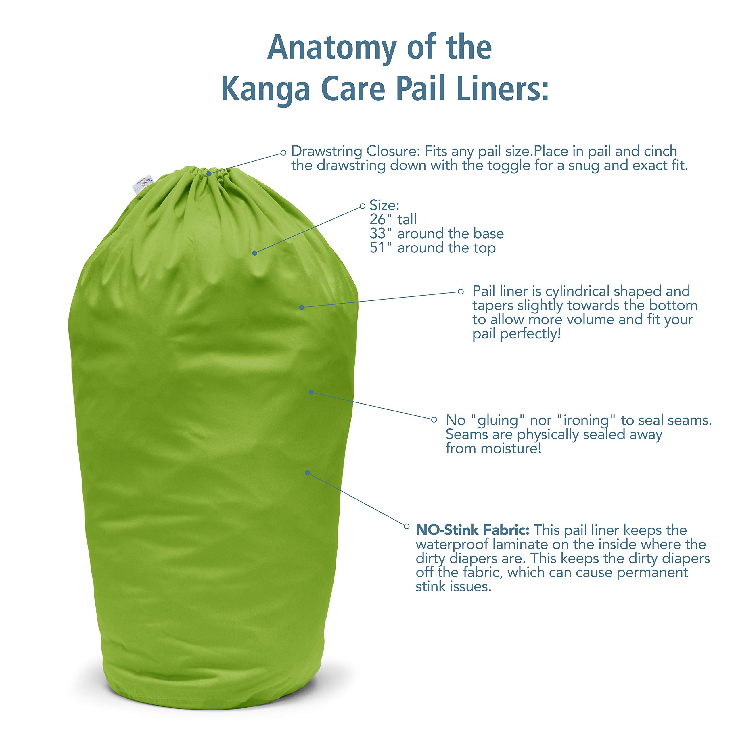 Kanga Care Seam Sealed Drawstring Reusable Diaper Pail Liner Large Barrel Shape 26" height x 51" top x 33" base | Peacock