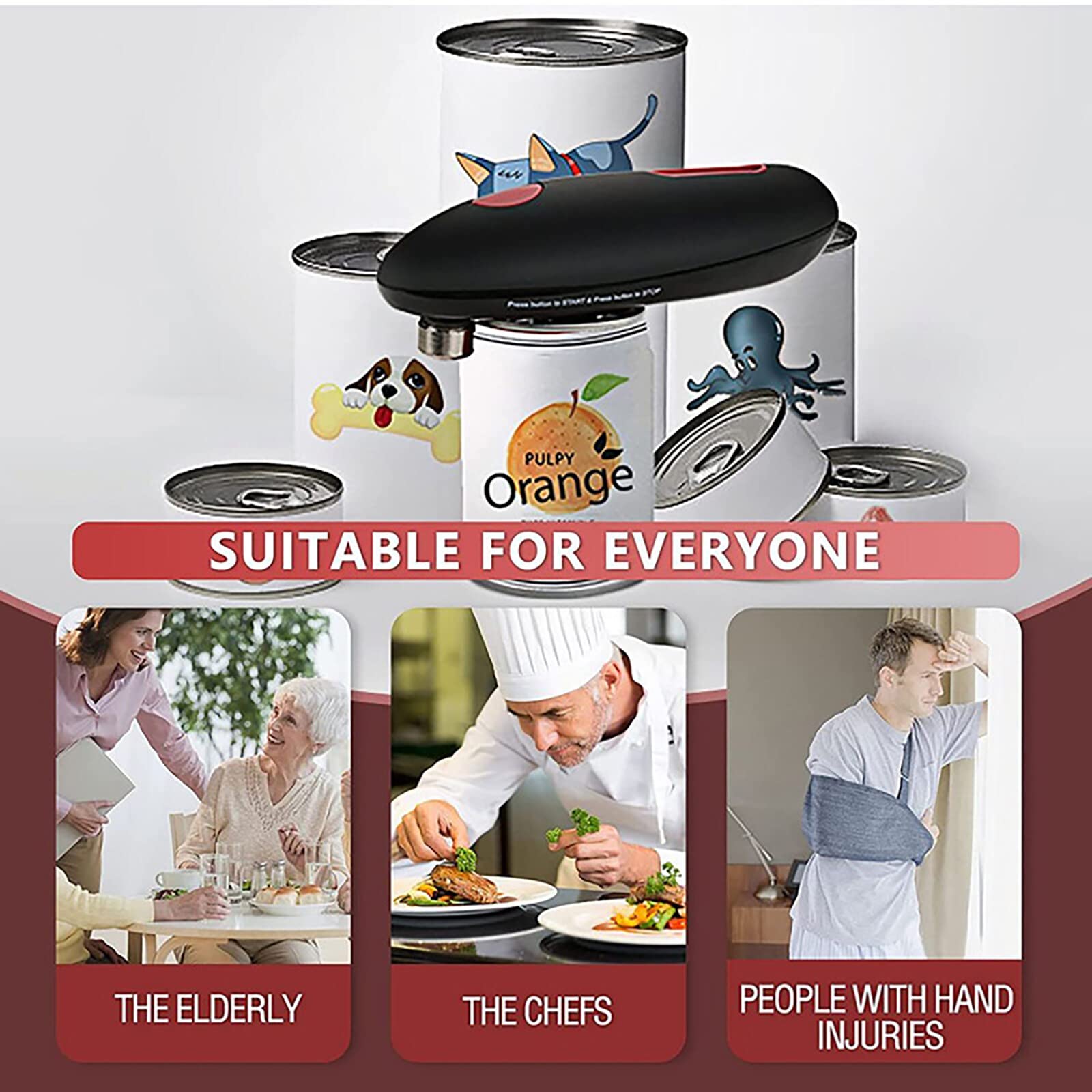 Auto Electric Can Opener, One Touch Electric Can Opener with Smooth Edge, Kitchen Gadget Automatic Can Opener for Seniors with Arthritis, Food-Safe, Battery Operated