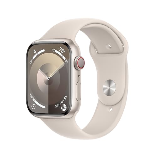 Apple Watch Series 9 [GPS + Cellular 45mm] Smartwatch with Starlight Aluminum Case with Starlight Sport Band M/L. Fitness Tracker, Blood Oxygen & ECG Apps, Always-On Retina Display