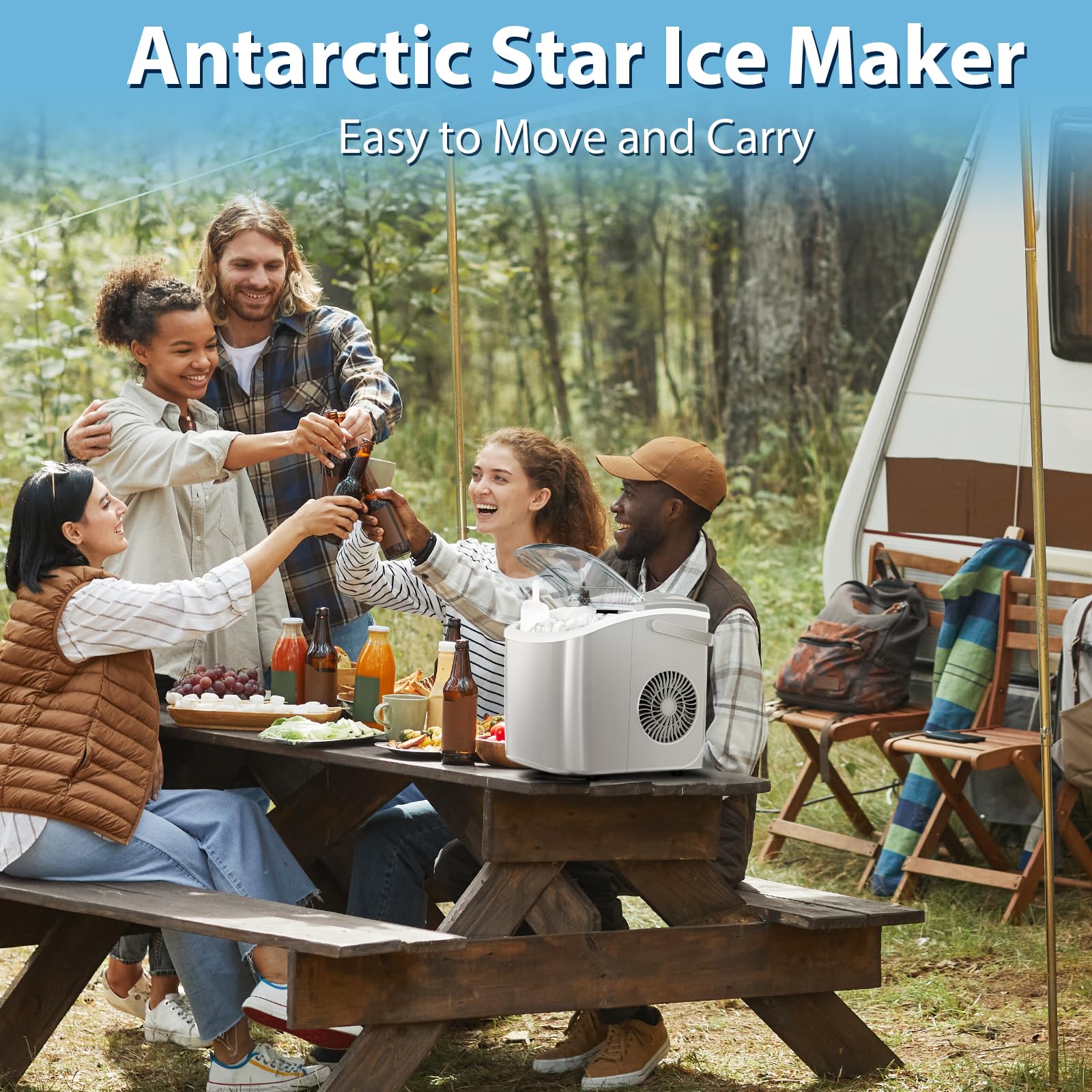 Antarctic Star Countertop Ice Maker,Portable Ice Makers with Self-Cleaning, Bullet Ice Machine, 26Lbs/24H, 9 Ice Cubes Ready in 6 Mins for Kitchen Bar Party RV, Grey