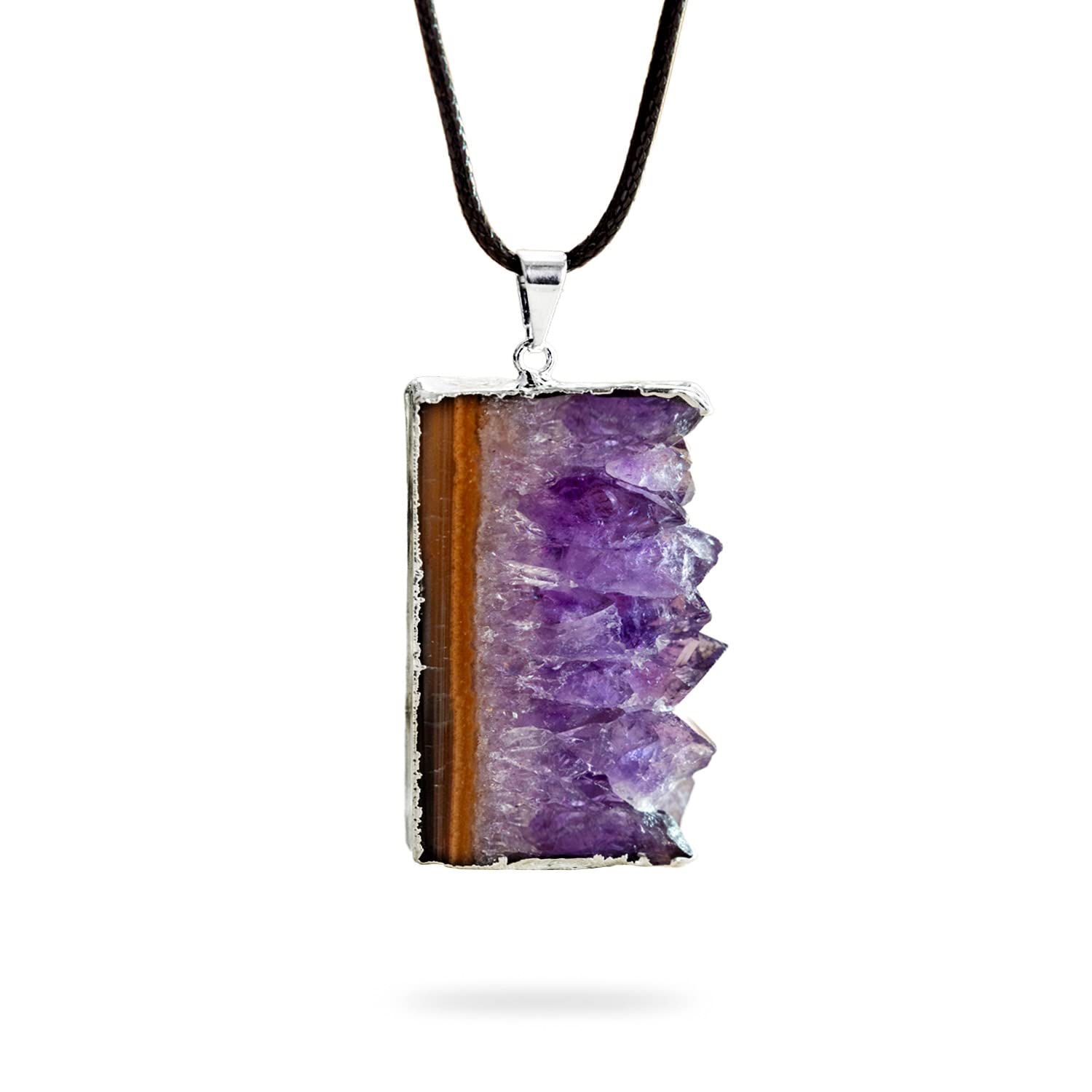 Ayana Crystals Handcrafted Amethyst Geode Necklace - Silver Plated: Genuine Natural Amethyst, February Birthstone ā Third Eye & Crown Chakra Activation for Aquarius & Pisces Zodiac Signs