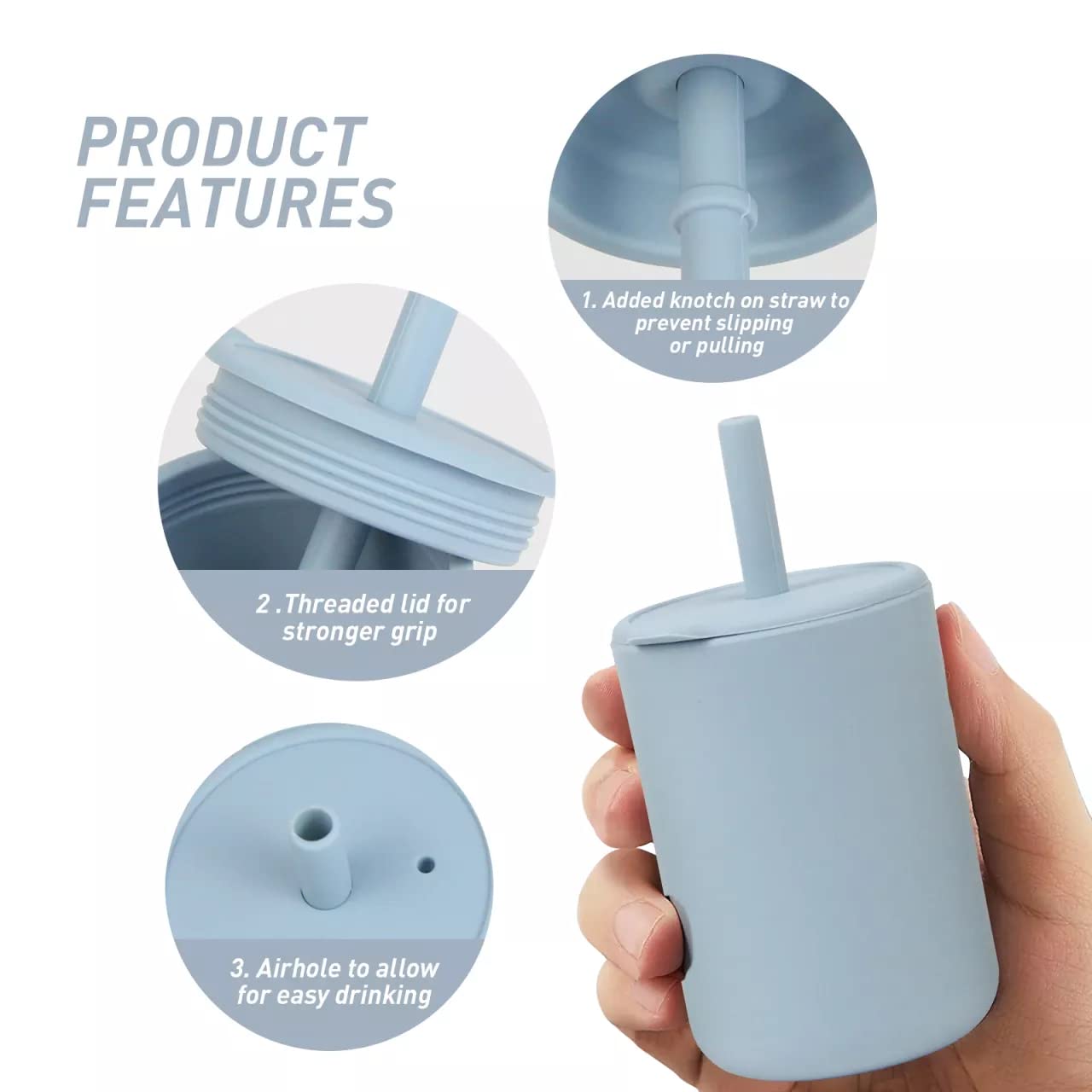 Baby Silicone Drinking Cup with Lid & Straw, Set of 3 Sippy Cup Transition Toddler Baby Infant 6+ Months Baby Training Cup Reliable Unbreakable BPA Free…(Sage, Blue, Green)