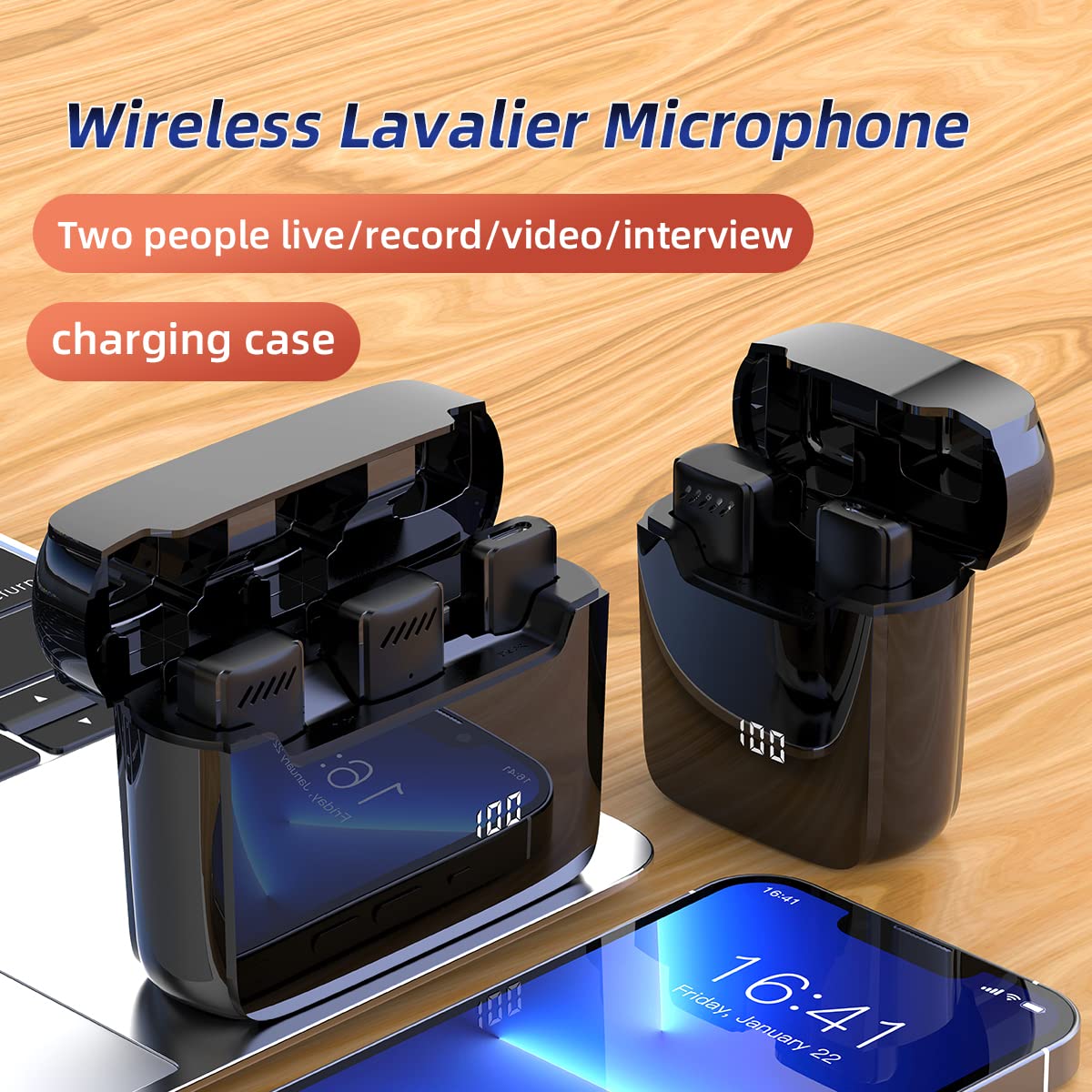 Anyyuk Wireless Lavalier Microphones for iPhone iPad 2.4GHz Plug & Play Lapel Clip-on Mic with Charging Case for Interview TikTok Live Stream YouTube Vlog Video Recording - 2 Pack