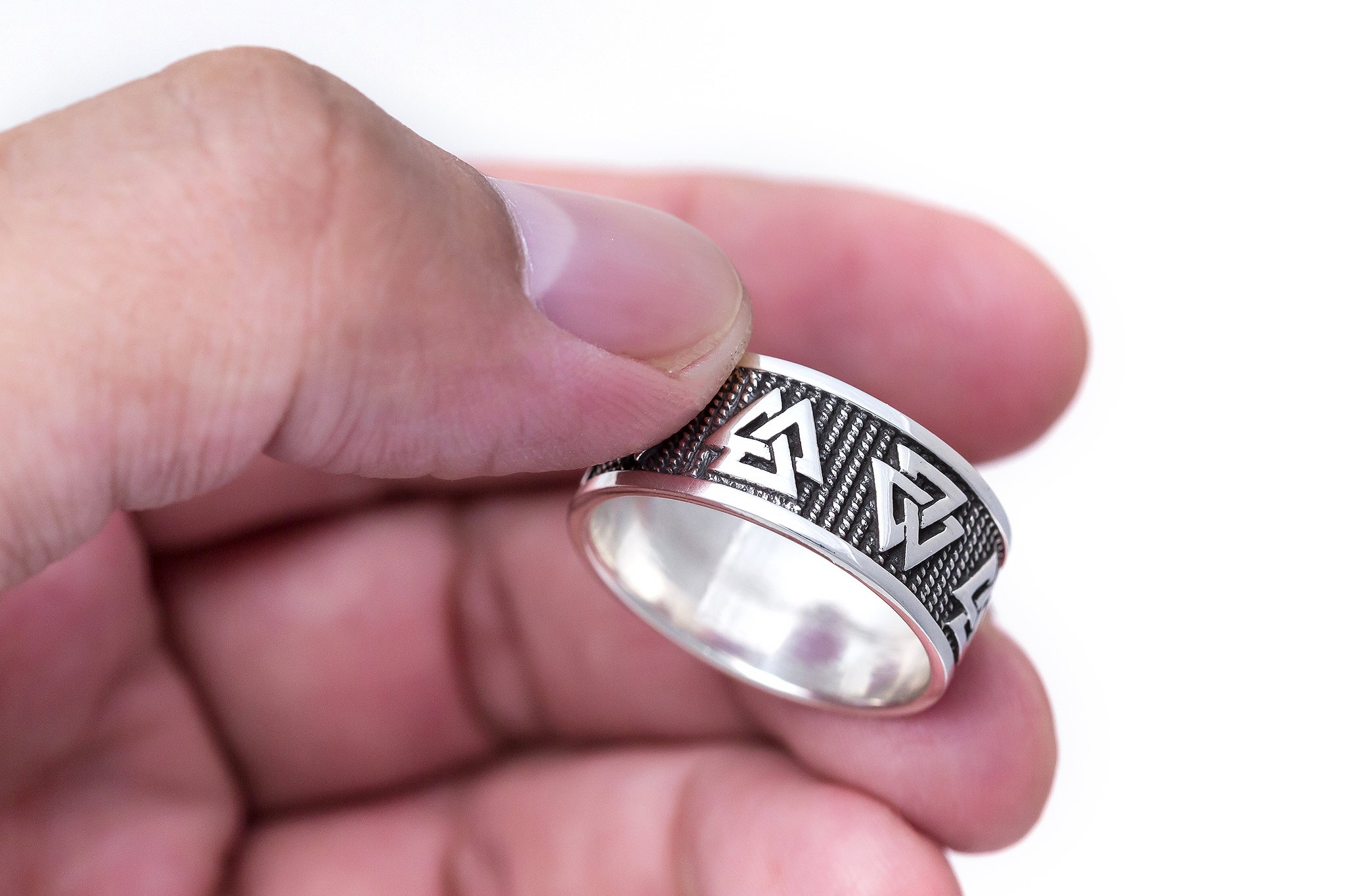 925 Sterling Silver Viking Valknut Odin Norse Jewelry Oxidized Band Ring (9)