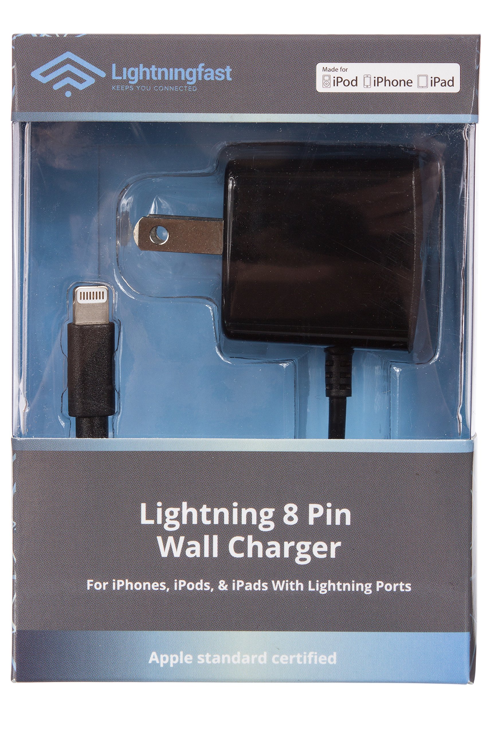 Lightningfast Fast Charger iPhone 14 Charger Block - Rapid One Piece iPhone Charger - Works With 20W 30W - Certified Lightning Apple Charger Block for iPhone 13 Pro Max Charger - Pins Fold - Black 3ft