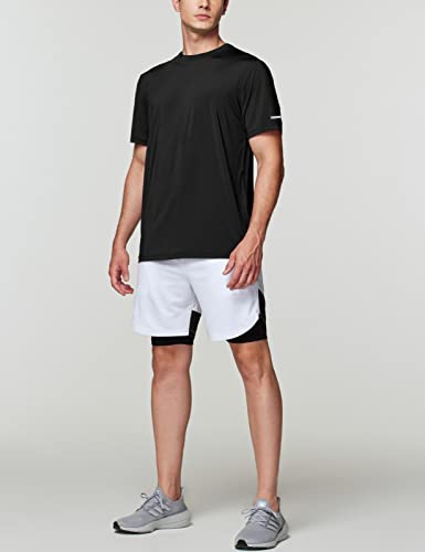ATHLIO Men's Workout Running Shirts, Sun Protection Quick Dry Athletic Shirts, Short Sleeve Gym T-Shirts, 3pack Reflective Black/Black/Black, Small