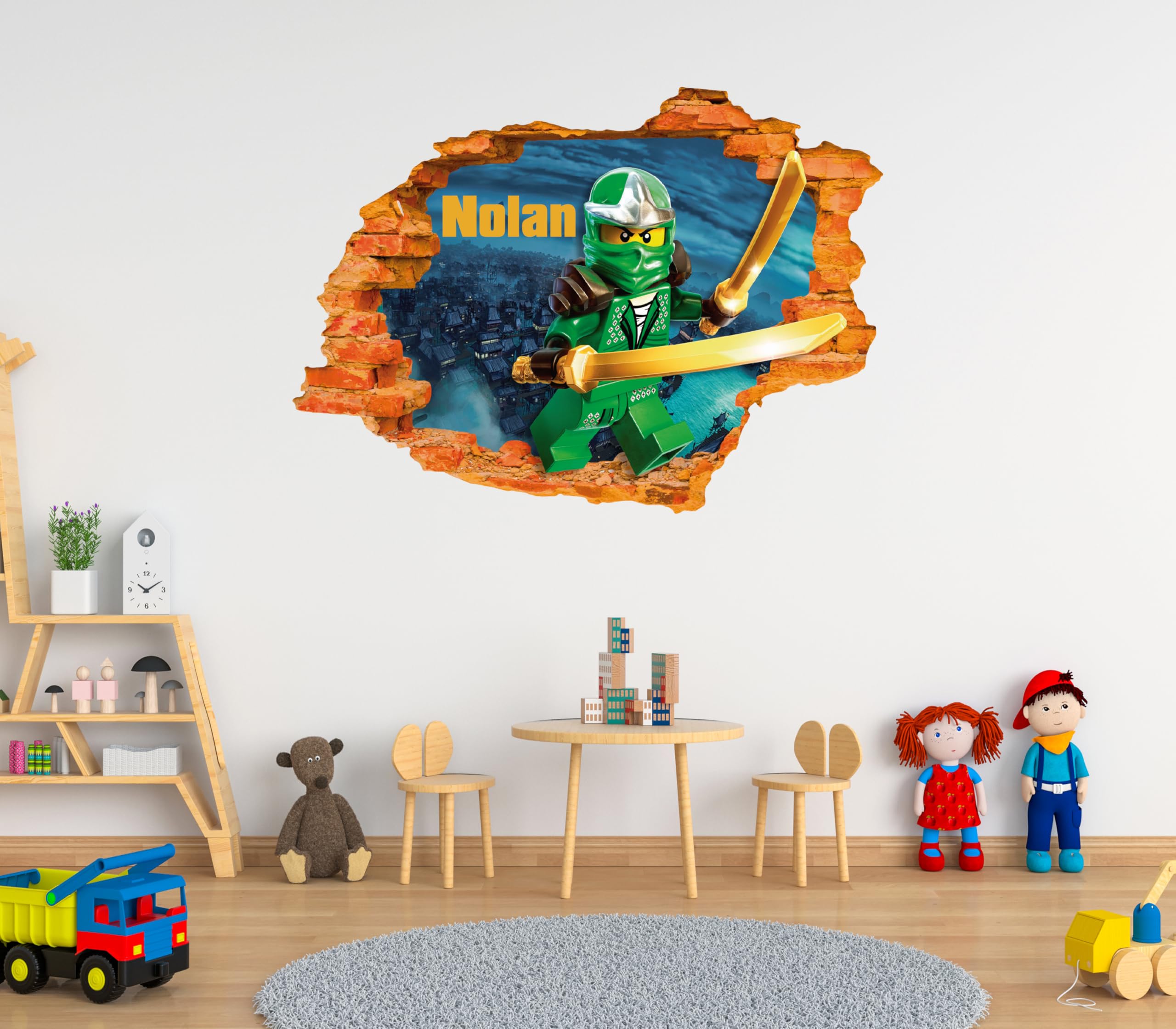 Ninja Custom Name Wall Decal- Personalized Ninja Name Wall Sticker - 3D Wall Effect - Wall Decal for Home Nursery Decoration (Wide 20"x13" Height Inches)