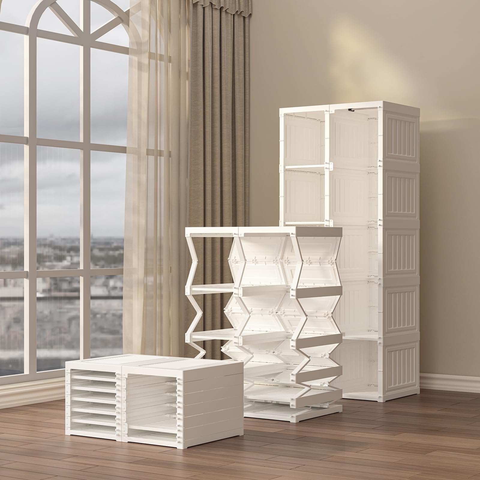 ANTBOX Portable Wardrobe Closet Storage Organizer for Clothes,Transparent Door Panels,Suitable for Living Room, Bedroom,Plastic Wardrobe with Magnetic Door and Easy Assembly 6 Cubes & 2 Hanging Rod
