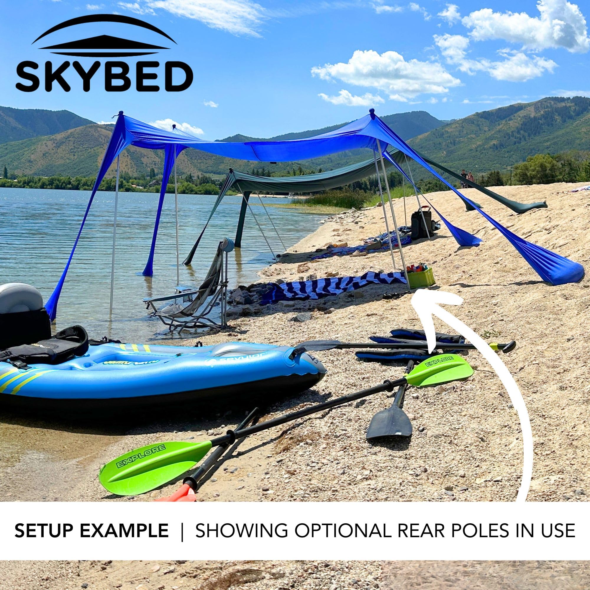 Beach Shade Sun Shelter by Skybed with Built-in Sand Bags - Lightweight, Durable, Small Pack Size - Fits in Carry-On Luggage - Easy, Simple Setup (Extra Large (9'x9' - 90" Poles), Pacific Blue)