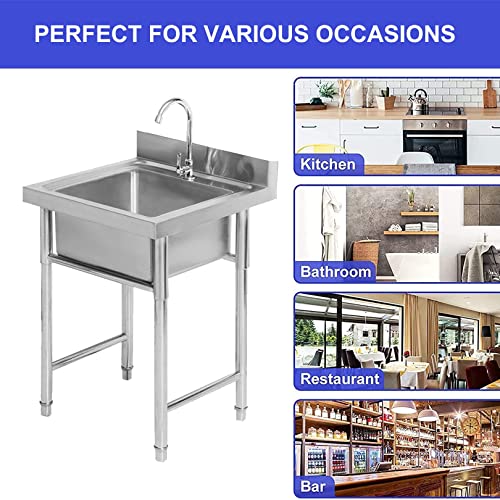 ALEEJA Stainless Steel Prep & Utility Sink w/Faucet, Compartment Commercial Kitchen Sink for Restaurant, Kitchen, Laundry, Garage