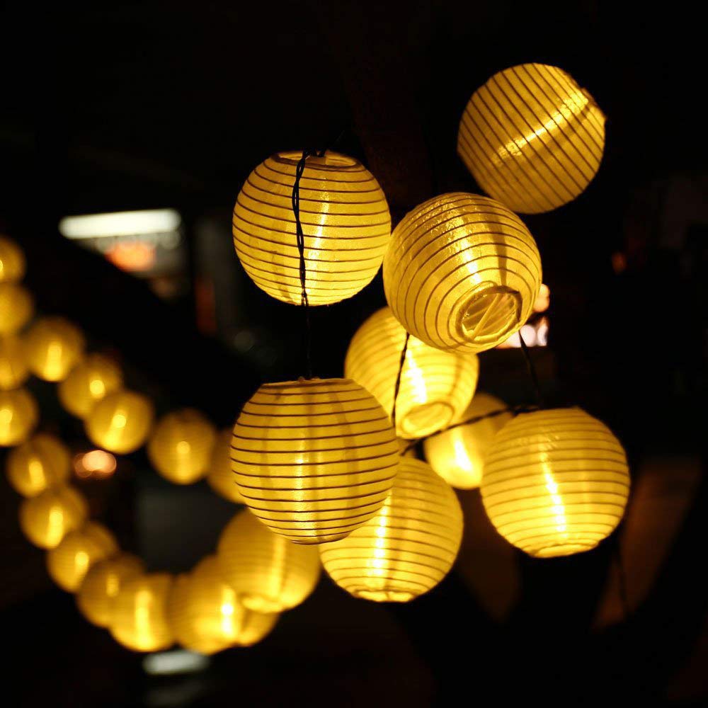 ALLOMN Solar Lantern String Lights, 19.7ft 30LED Waterproof Garden Lantern, String Lights Fair Lights with Fabric Lantern Exterior and Interior Decoration for Christmas, Garden, Home, Yard(Warm White)