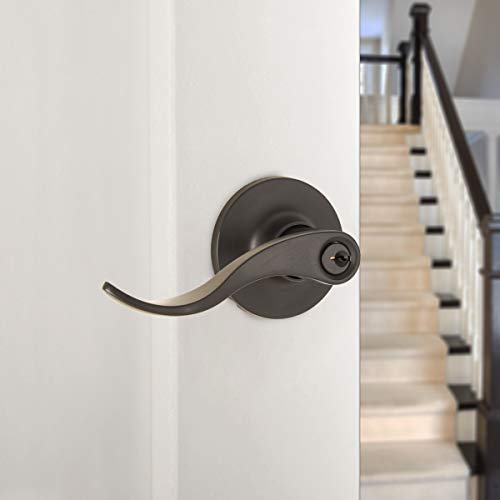 Amazon Basics Exterior Door Lever With Lock, Wave, Matte Black