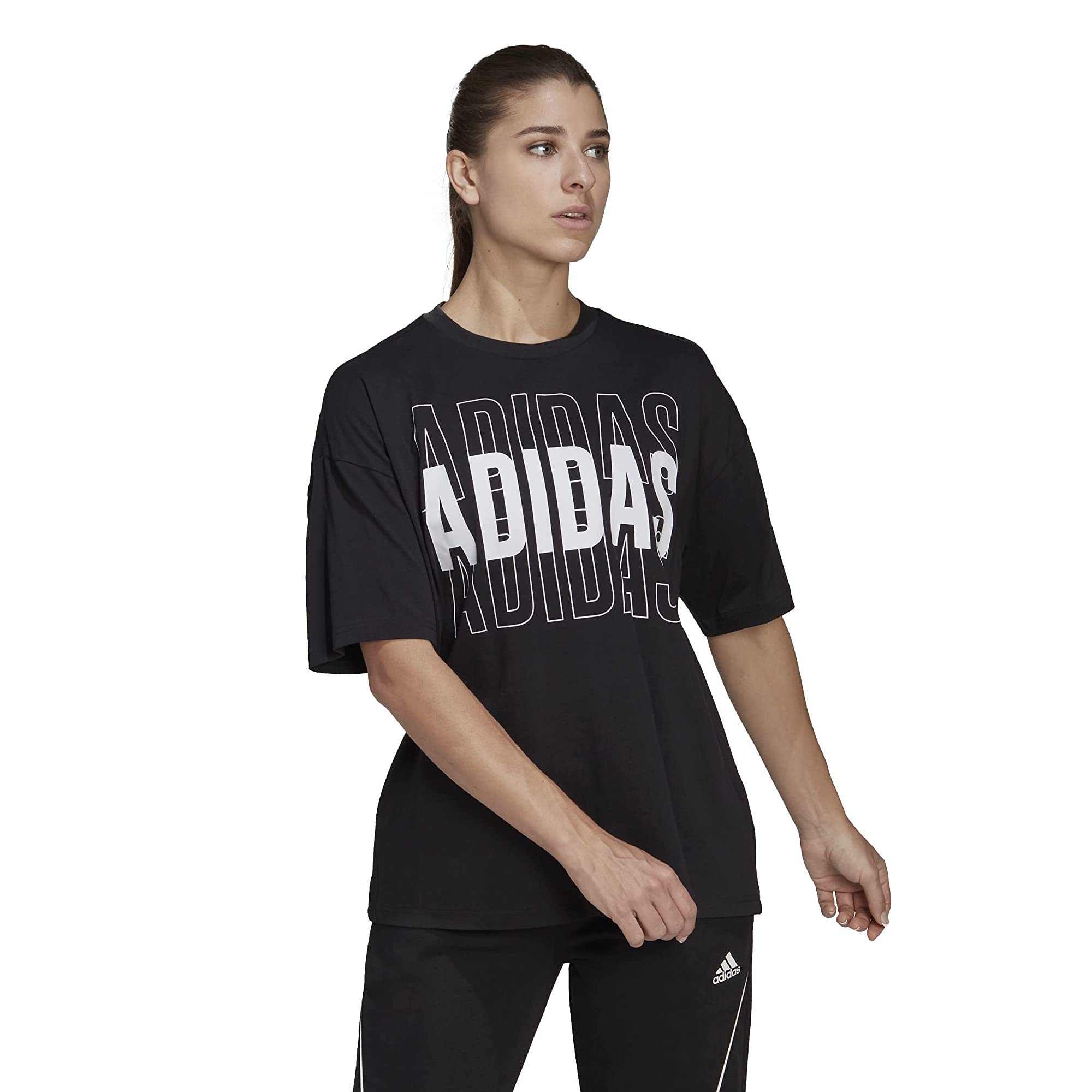 adidas Women's Repeat Oversized Tee, White/Black, Small