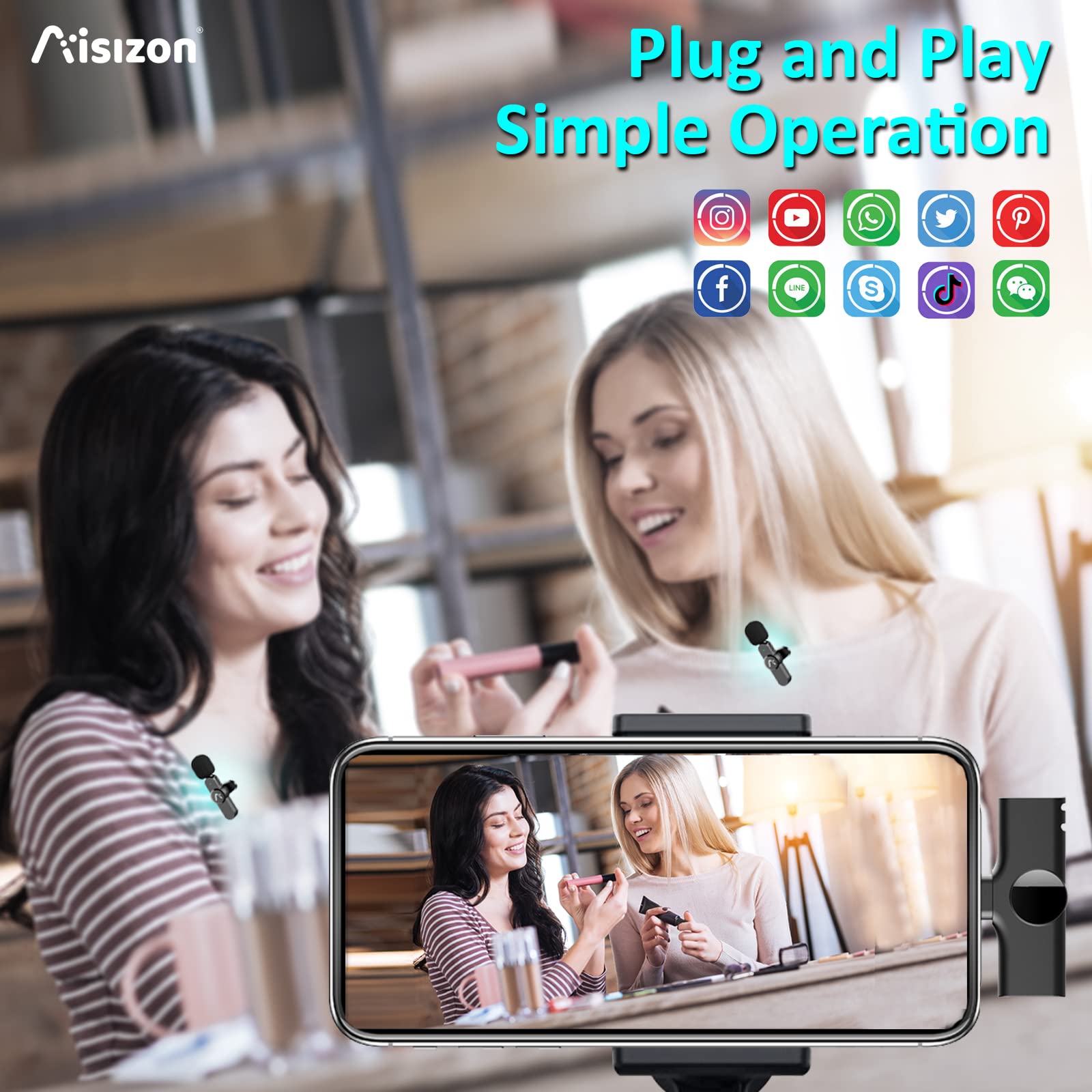 Aisizon Wireless Lavalier Microphone for iPhone15, Wireless Clip Mic, Wireless Clip on Microphone A3d, for iPhone, iPad, Computer, Zoom Meeting, Video Recording, tiktok