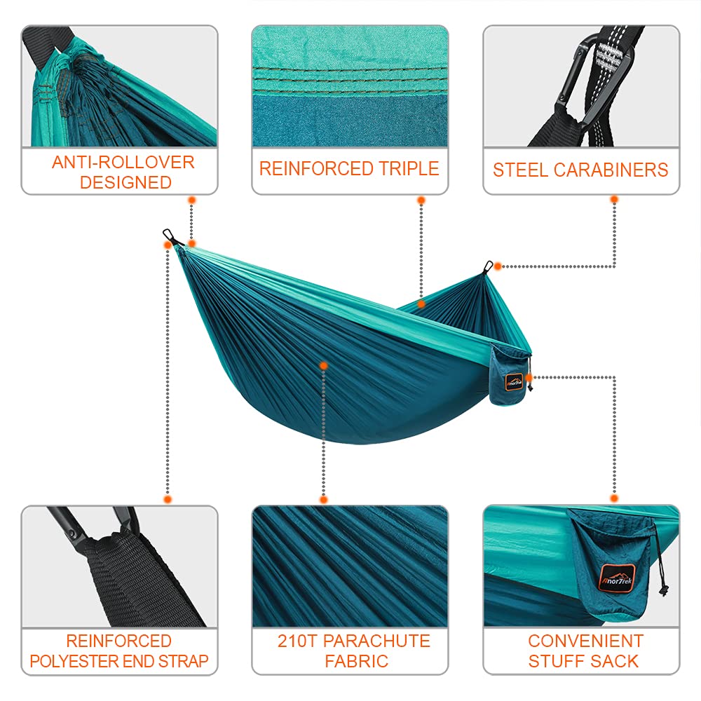 AnorTrek Camping Hammock, Super Lightweight Portable Parachute Hammock with Two Tree Straps Single or Double Nylon Travel Tree Hammocks for Camping Backpacking Hiking, Blue&dark Blue