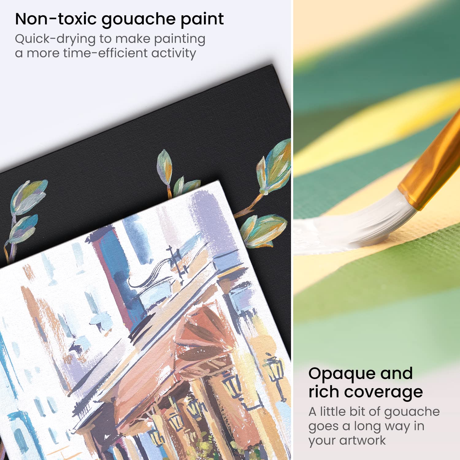 ARTEZA Gouache Paint, Set of 12, Earth Tones, 0.4 US fl oz Gouache Paint Tubes, Opaque Gouache Set for Canvas and Paper