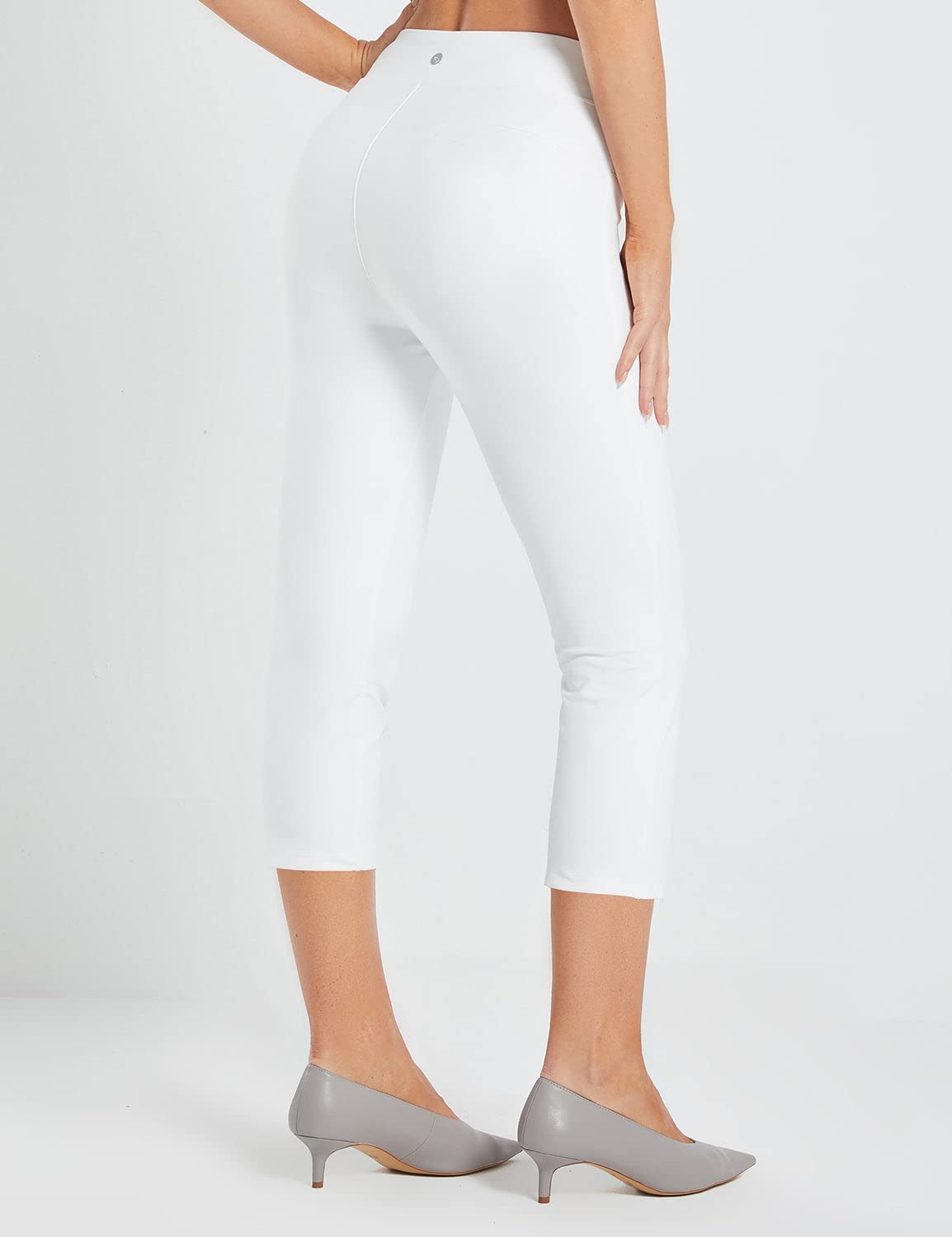 BALEAF Jeggings for Women Capri Pants Casual Summer Pull On Yoga Dress Capris Work Athletic Golf Crop Pants with Pockets White L