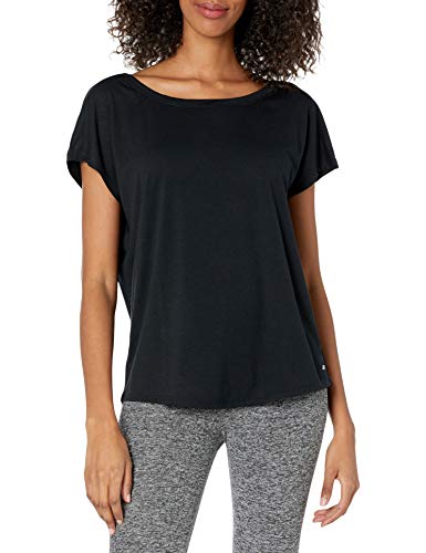 Amazon Essentials Women's Studio Relaxed-Fit Open-Back Short-Sleeve T-Shirt, Black, Large