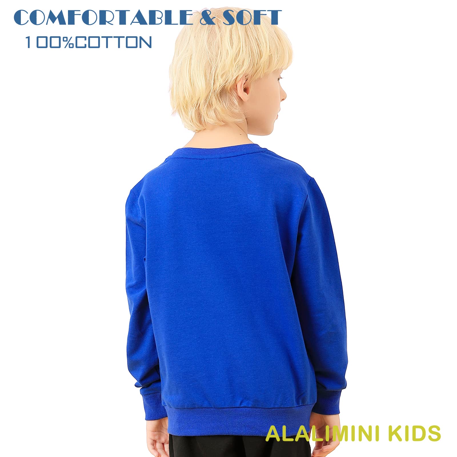 ALALIMINI Boys&Girls Crewneck Sweatshirts Toddler Kids Solid Cotton Long Sleeve Pullover Tshirts (Blue, 5T)