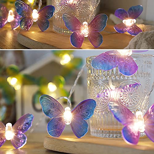 AMZSTAR Butterfly String Lights, 10ft 20 LEDs Battery Operated Night Light Copper Wire Fairy Light Decor indoor for Bedroom Party Garden Wedding Decoration (Purple)