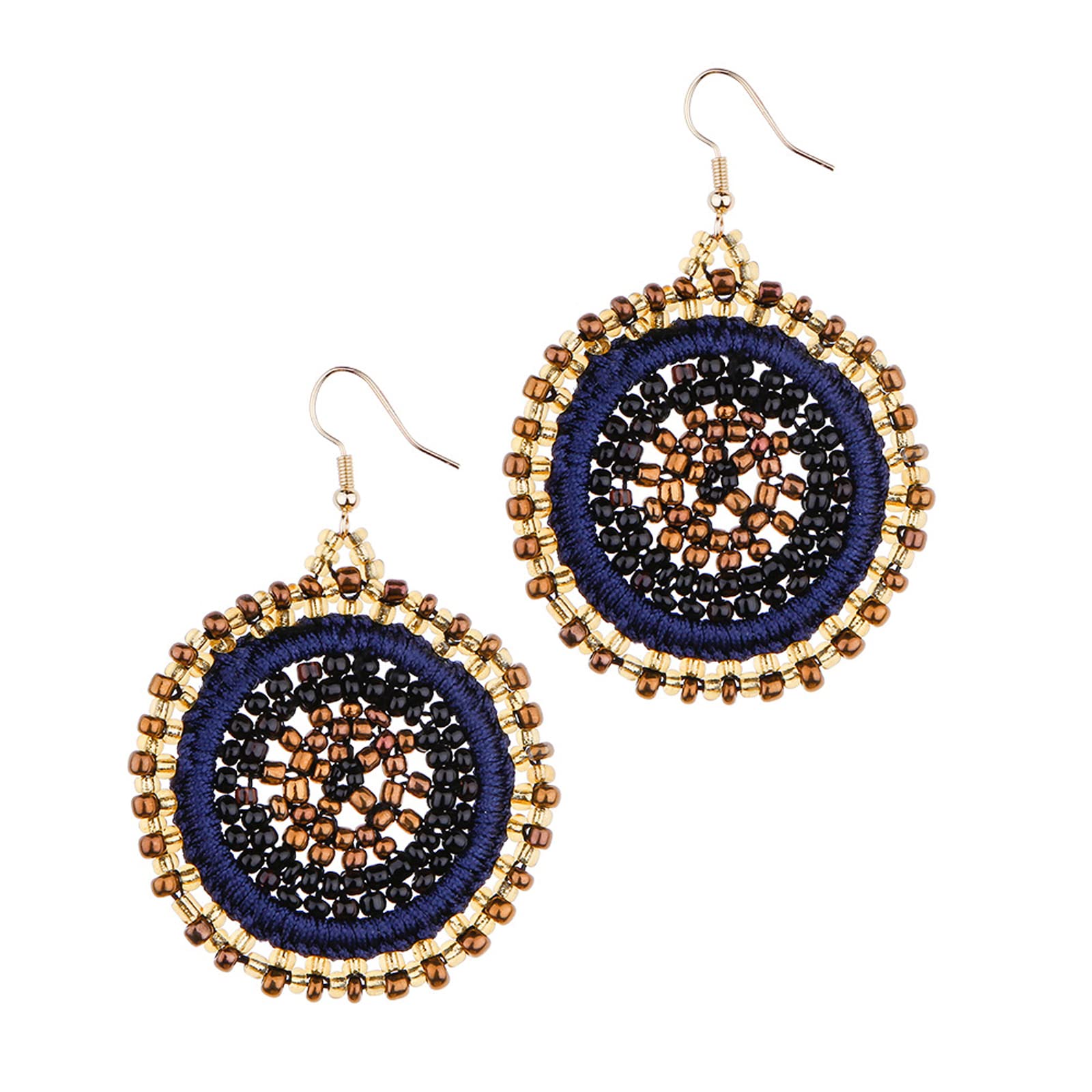 Beaded Earrings for Women Dangling Handmade Beads Statement Earrings Summer Jewelry for Women (Dark blue)