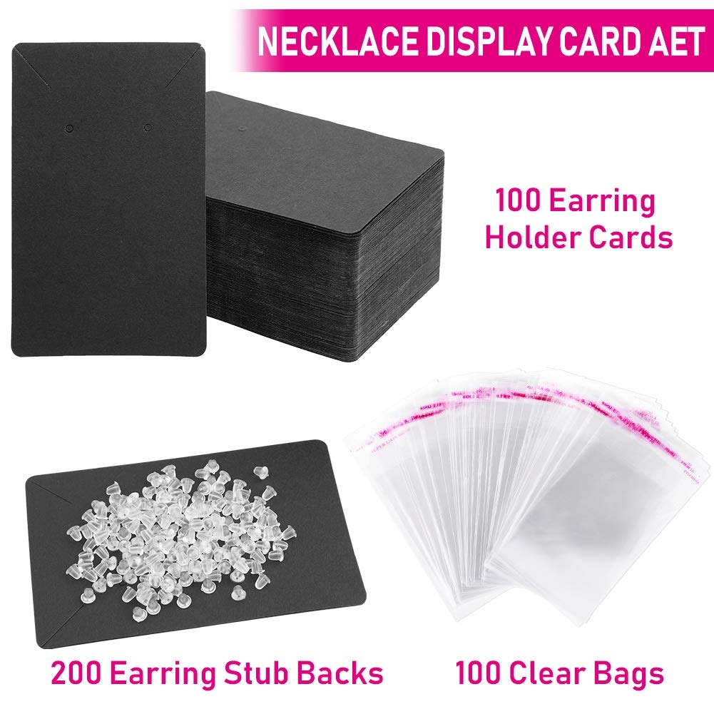 anezus Earring Cards, Earring Packaging Holder Cards Earring Display Cards with Earring Bags and Earring Backs for Necklace Jewelry Packaging Black