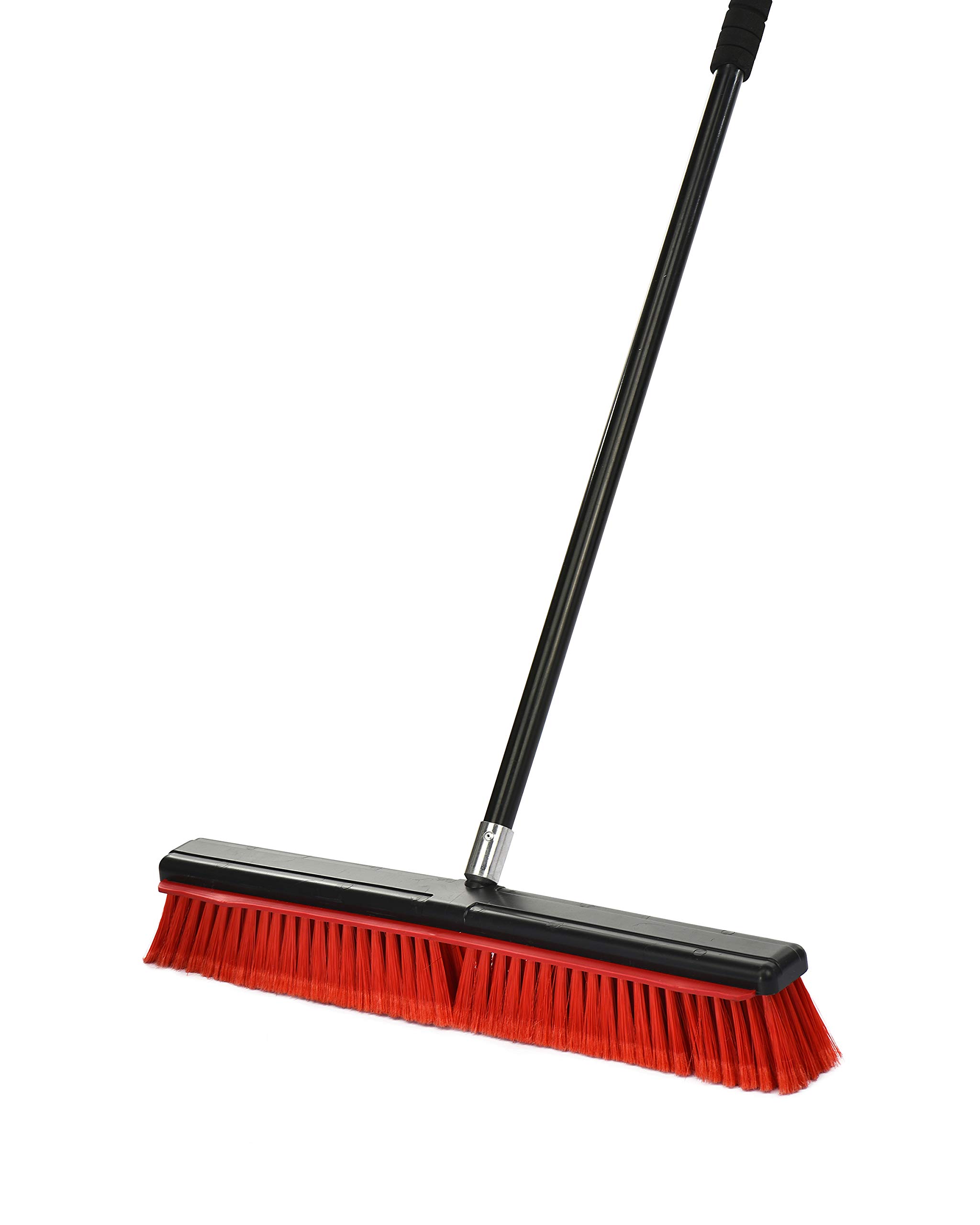 Alpine Industries 2-in-1 Smooth-Surface Squeegee Push Broom - Heavy Duty Long Handle Sweeper - Wide Cleaner Head with Softer Durable Bristles (3-Pack)