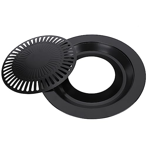 Kelepu Korean BBQ Grill Korean Style BBQ Grill Plate Smokeless Round Nonstick Iron Household Barbecue Pan Roasting Grill Pan with Outer Pan and Inner Pan for Indoor Outdoor Home Camping