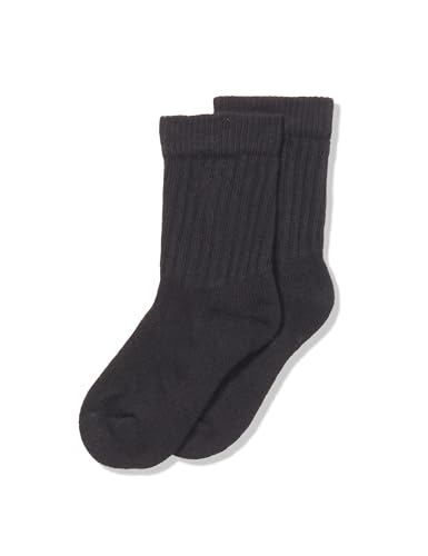 Amazon Essentials Unisex Kids' Cotton Crew Socks, 10 Pairs, Black, Medium