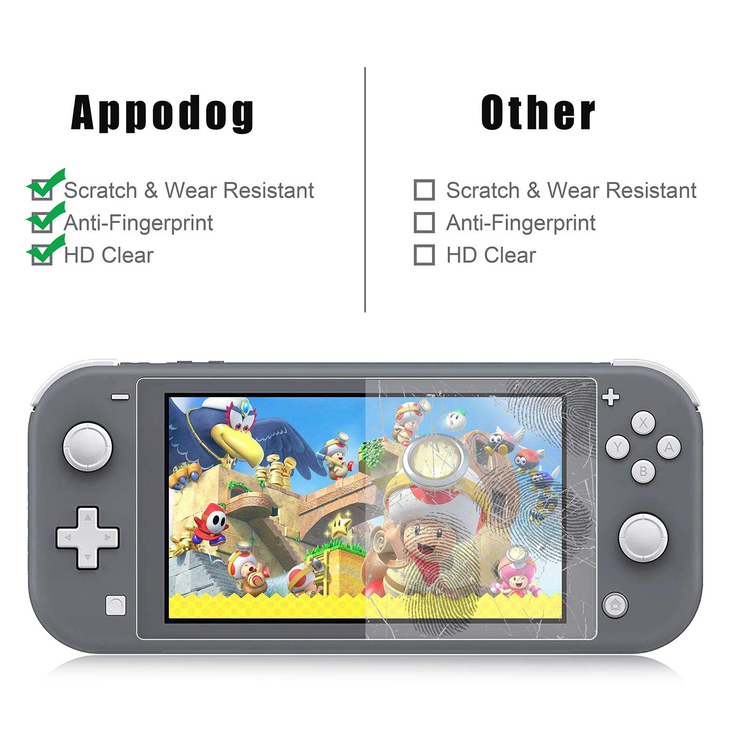 Appodog Nintendo Switch Lite Screen Protector [2 Pack] Tempered Glass Screen Saver Protector Transparent HD Clear 0.3mm Screen Film Guard 9H Hardness Anti-Scratch Shatter-Proof