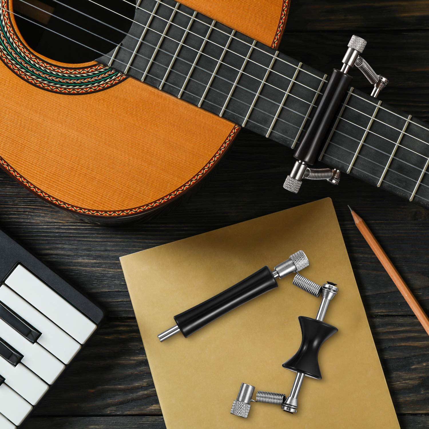 Frienda 2 Pack Guitar Rolling Capo Sliding Capo Adjustable Capo Rubber and Stainless Steel Capo for Tuning Tone of String Instruments Like Folk Classic Acoustic Electric Guitar Ukulele Mandolin Banjo